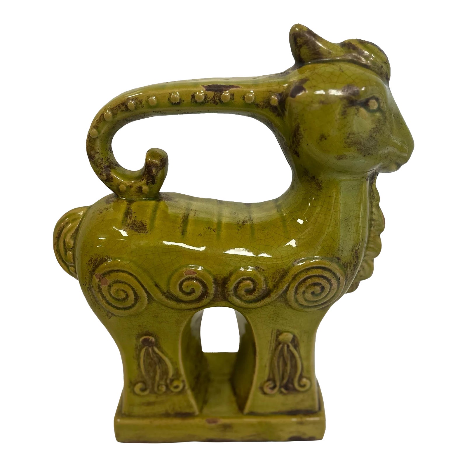 Vintage Large Chartreuse Ram Statue | Chairish