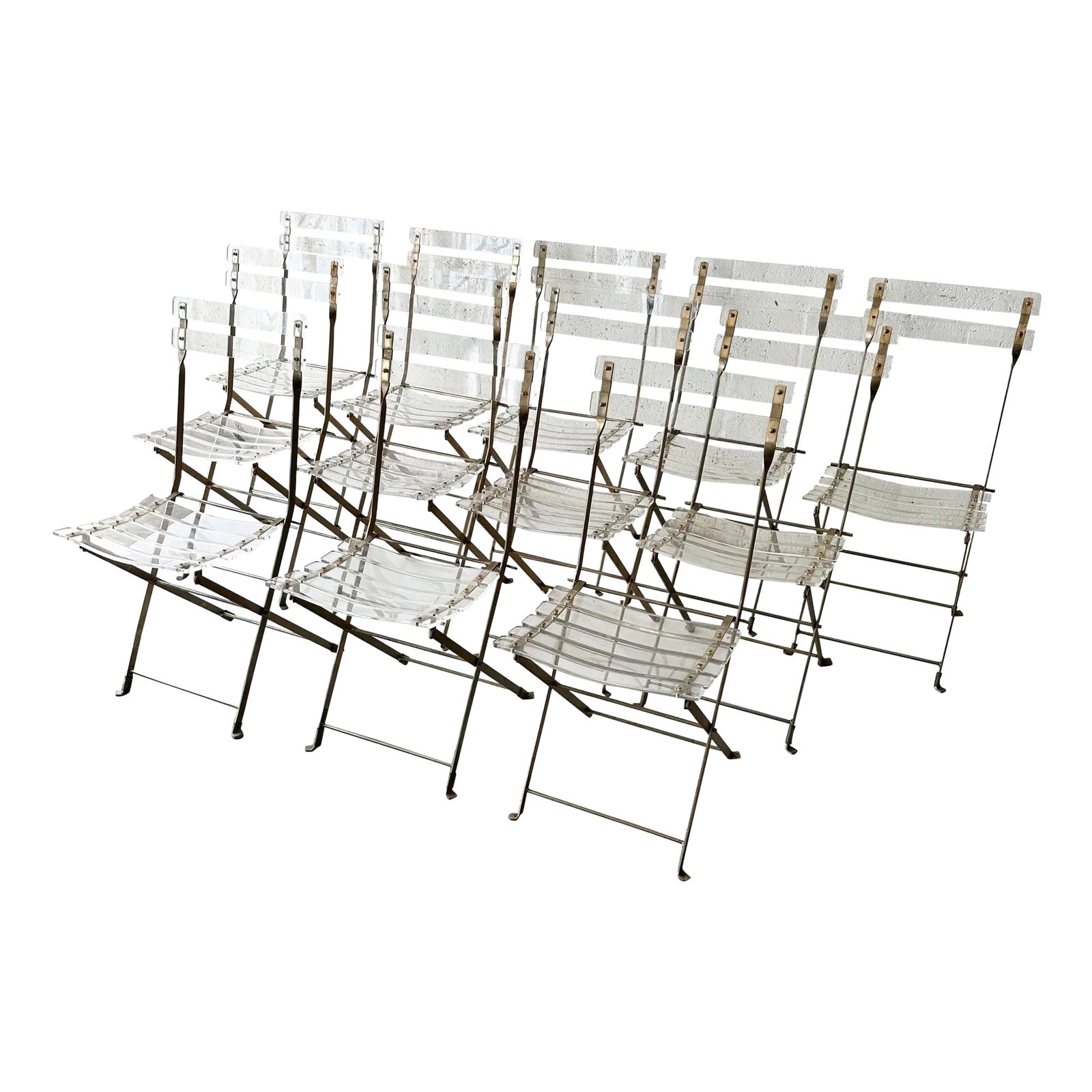 Yonel Lebovici Lucite and Brass plated Folding Chairs - Set of 16 ...
