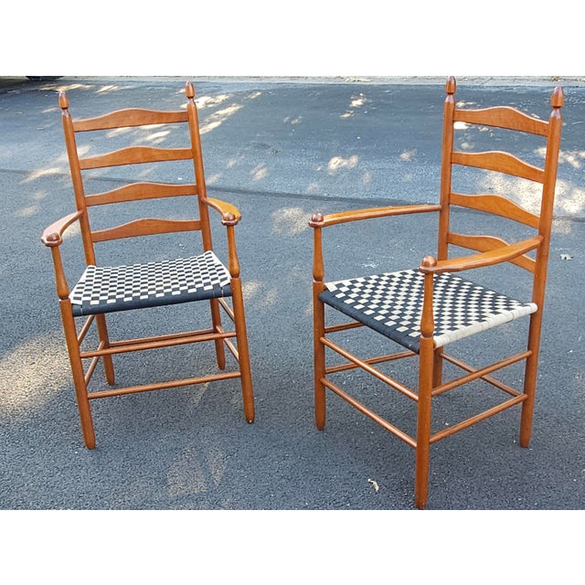 Pair of Shaker Maple Ladder Slat Straight Back Arm Chairs | Chairish