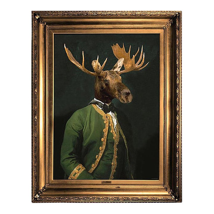 Anthropomorphic Moose Animal Portrait | Fun Wall Art | Chairish