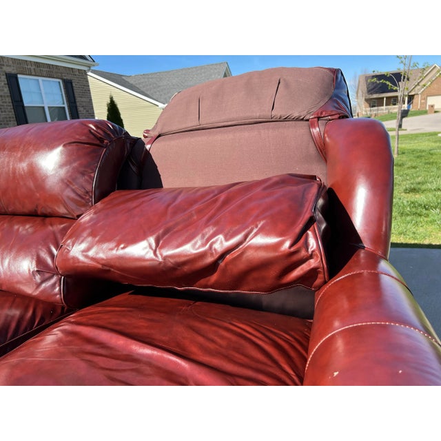 Late 20th Century Quality Hancock Moore Austin 3 Cushion Red Leather Sofa With Brass Nailhead Trim and Round Wooden Bun Feet Chairish