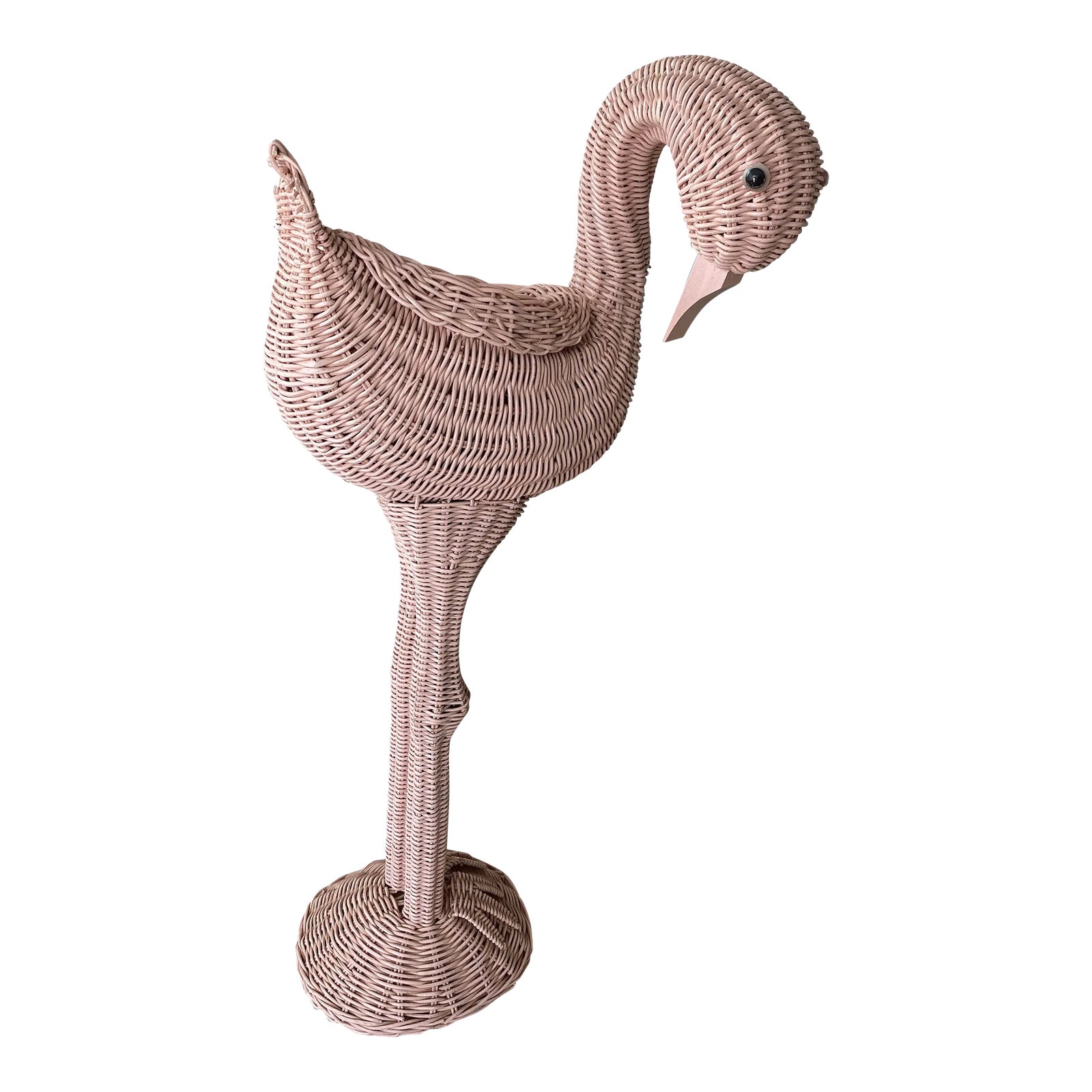 Vintage Palm Beach Pink Wicker Flamingo Plant Stand | Chairish