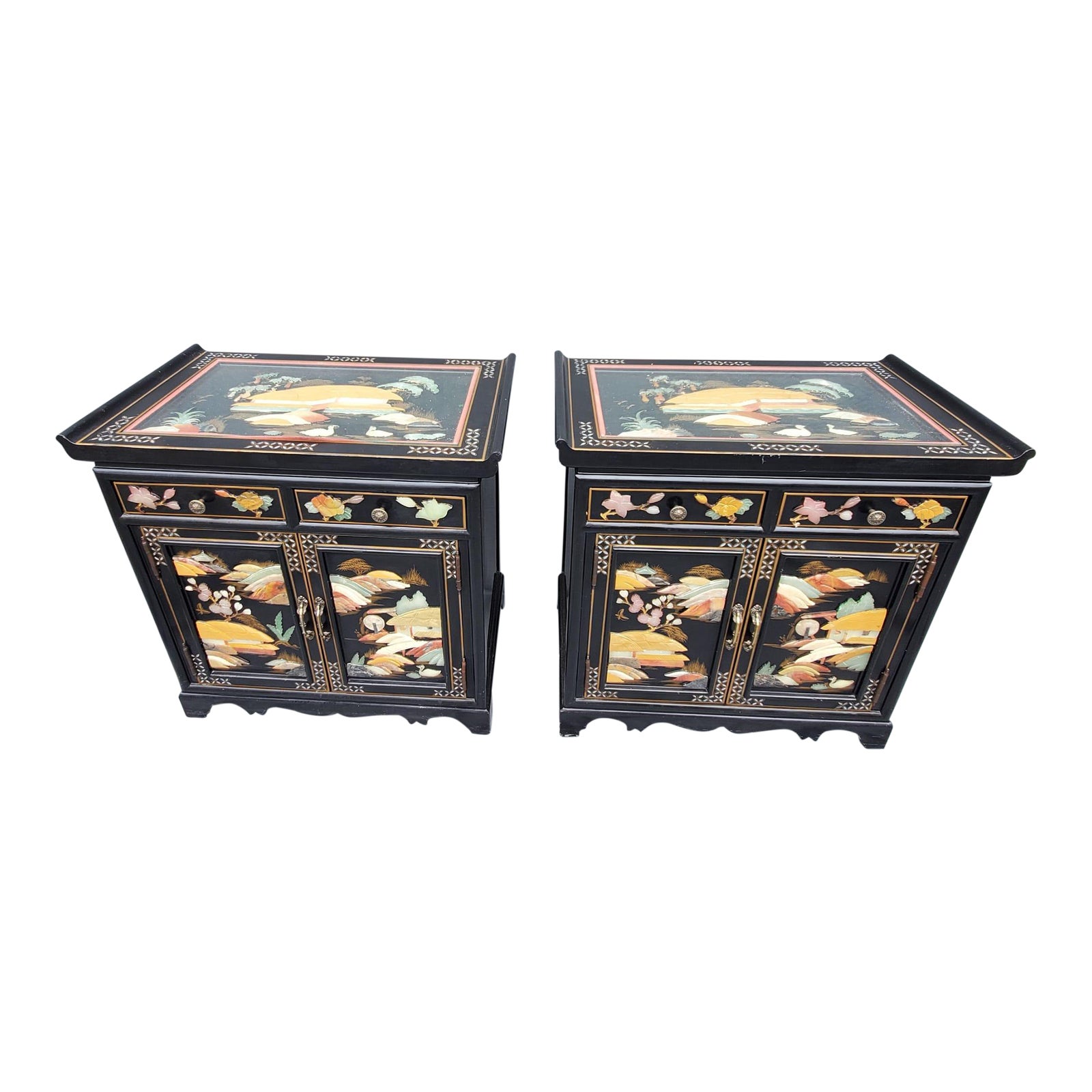 Mid 20th Century Asian Black Lacquer End Table - a Pair | Chairish