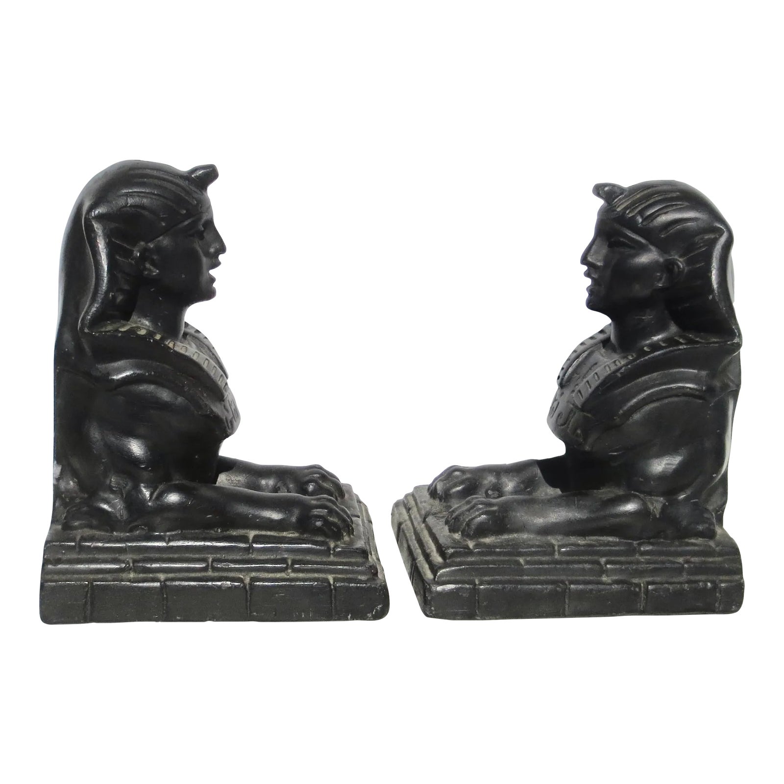 Egyptian Sphinx Resin Bookends | Chairish