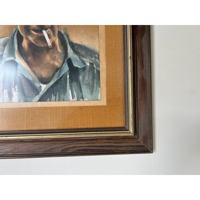 70's Gustave Wander Portrait of a Smoking Man Watercolor Painting ...