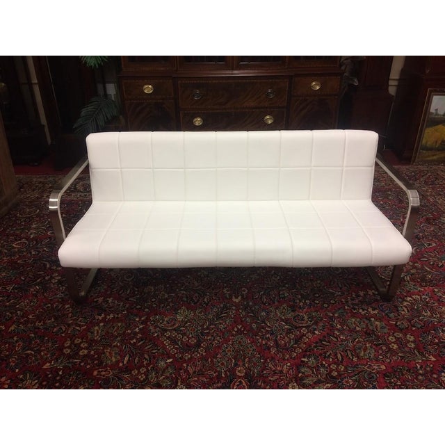 Vintage Vinyl Sofa, Chrome and Vinyl Sofa, Modern White Sofa | Chairish