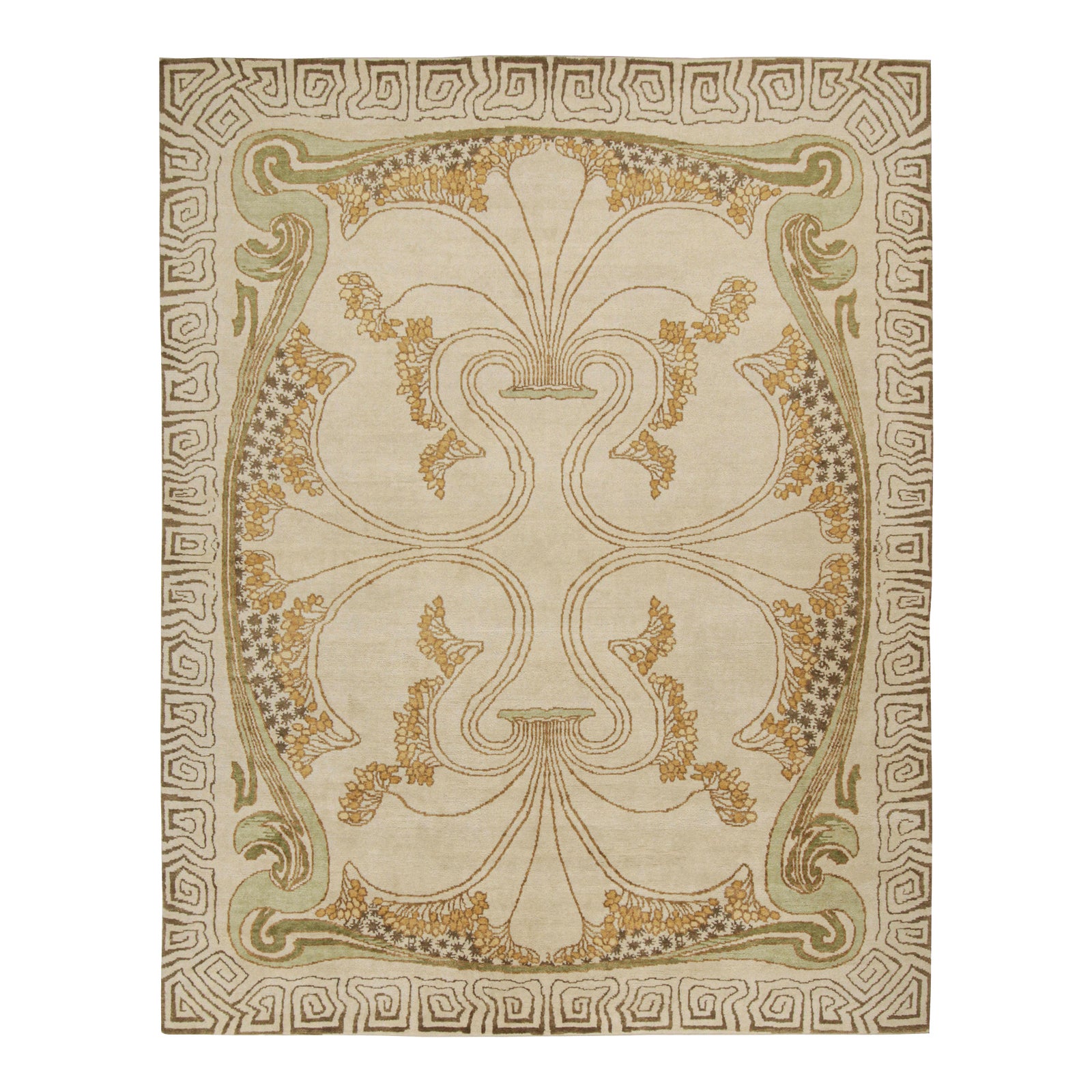 Rug & Kilim’s French Style Art Deco rug in Cream & Gold Geometric ...