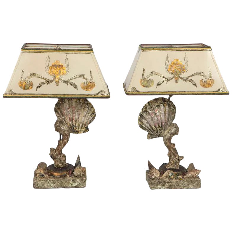 20th C. Handmade Sea Shell Lamps - a Pair | Chairish