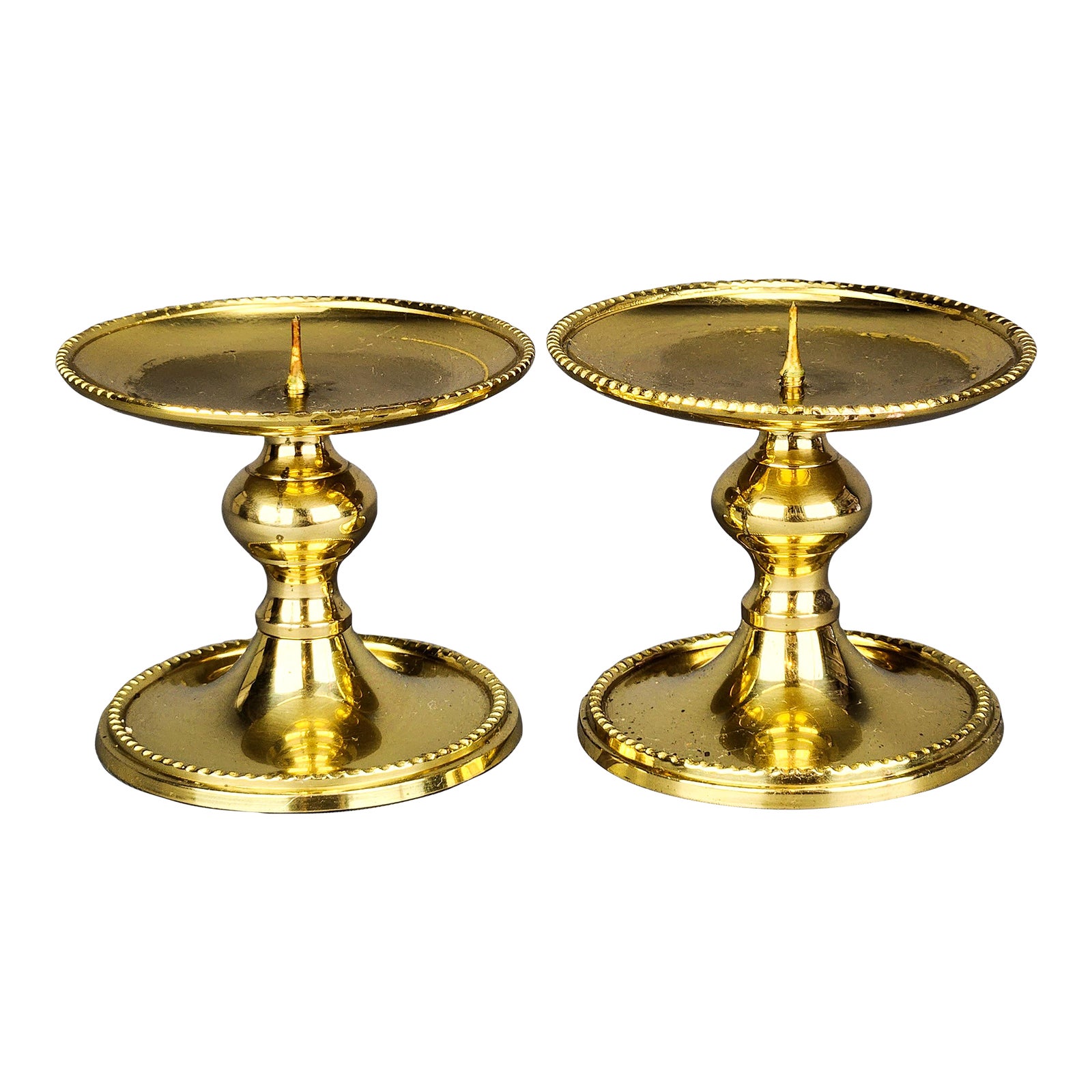 Mid Century Solid Brass Pillar Candle Holders - Set of 2 | Chairish