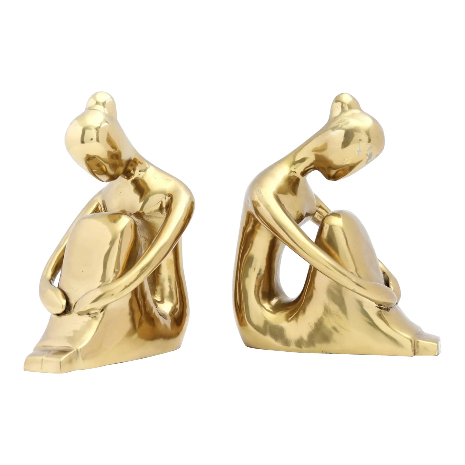 Brass Sitting Woman, Vintage Minimal Lady Bookends, a Pair | Chairish