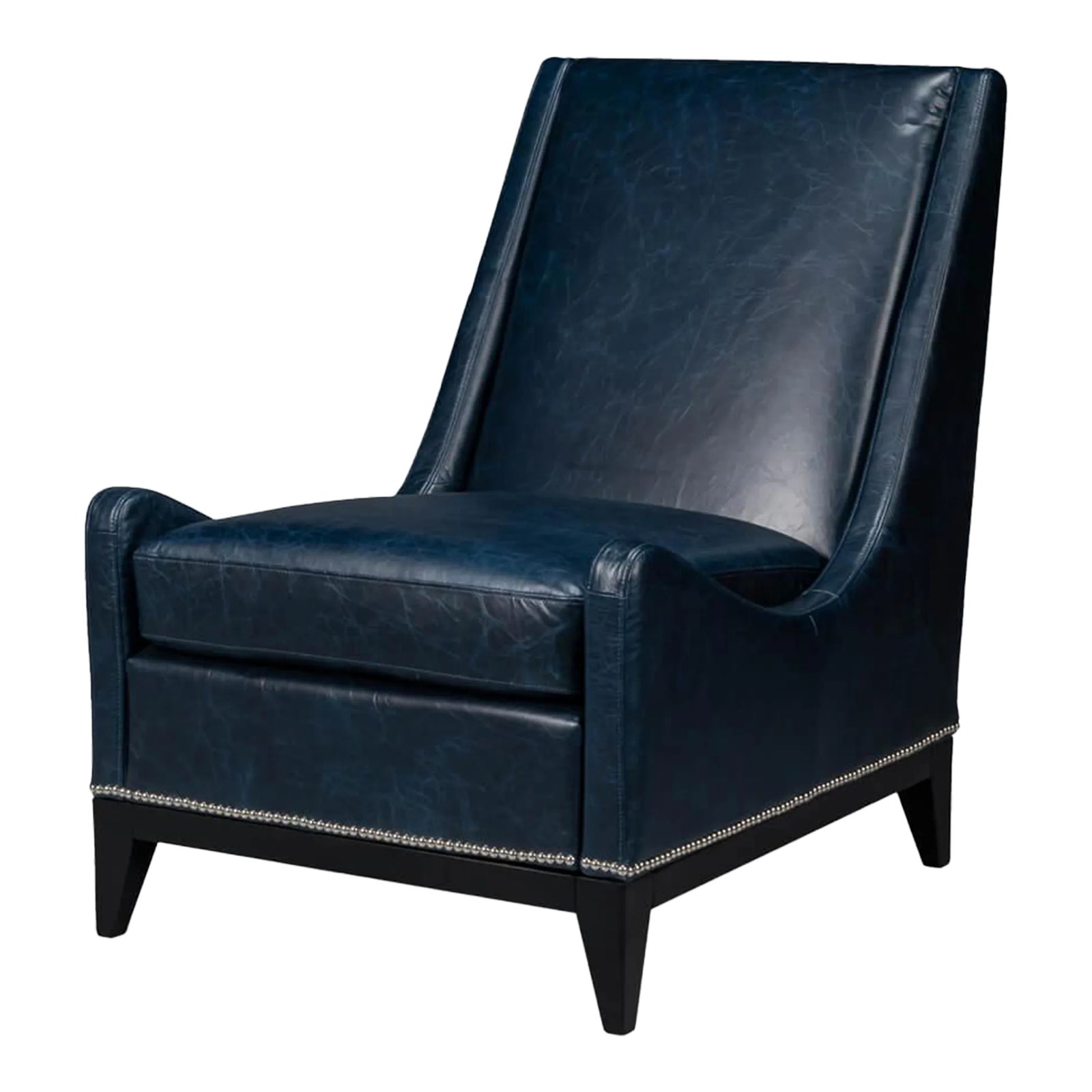 Contemporary Blue Leather Accent Chair | Chairish