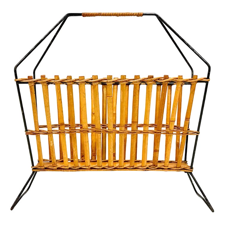 Vintage Bamboo & Steel Magazine Rack, 1960s-1970s | Chairish
