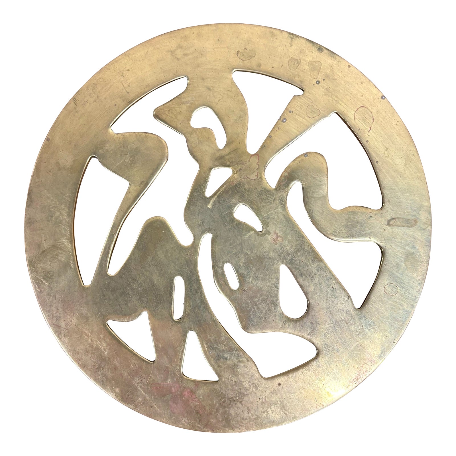 Vintage Brass Chinese Symbol Trivet | Chairish