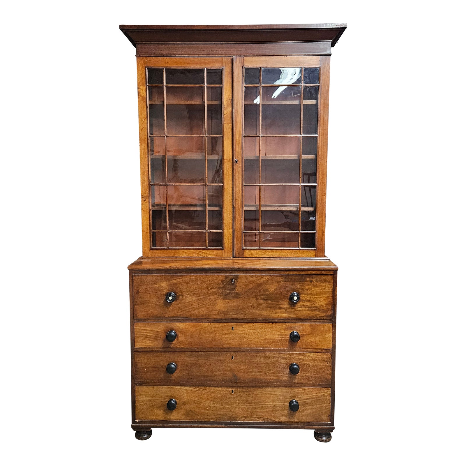 Late 19th Century Mahogany Georgian Glazed Door Secretary Bookcase on ...