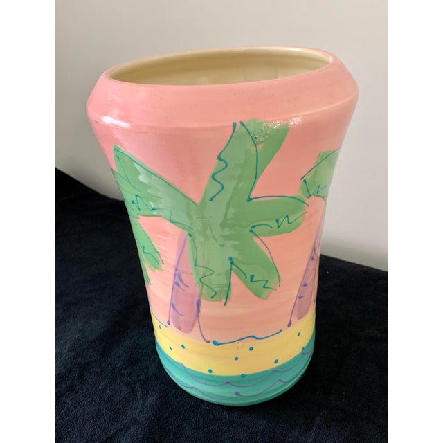 Vintage Palm Trees Beach Studio Artist Signed Pottery Vase | Chairish