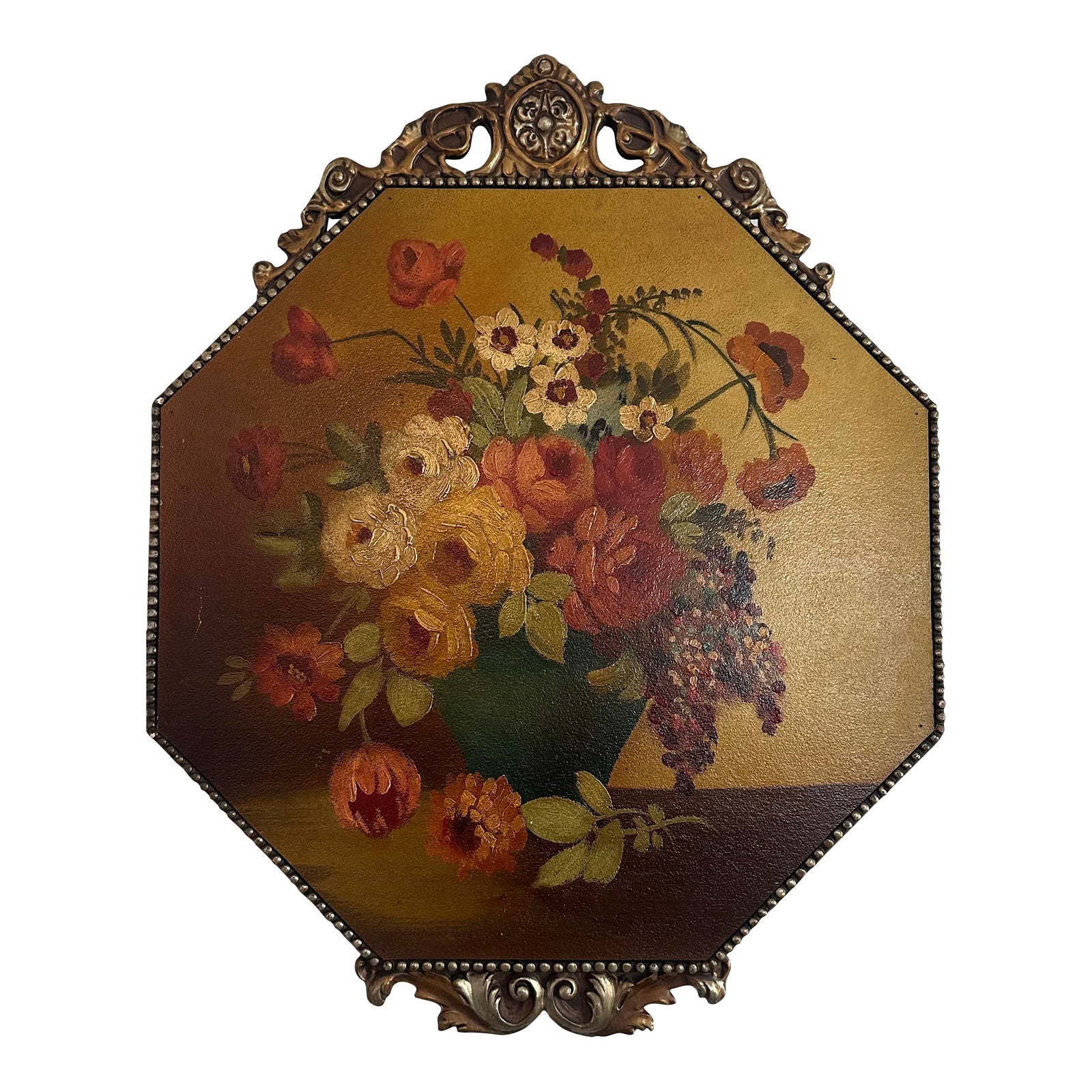 Early 20th Century Vintage Floral Octagonal Still Life French Style ...