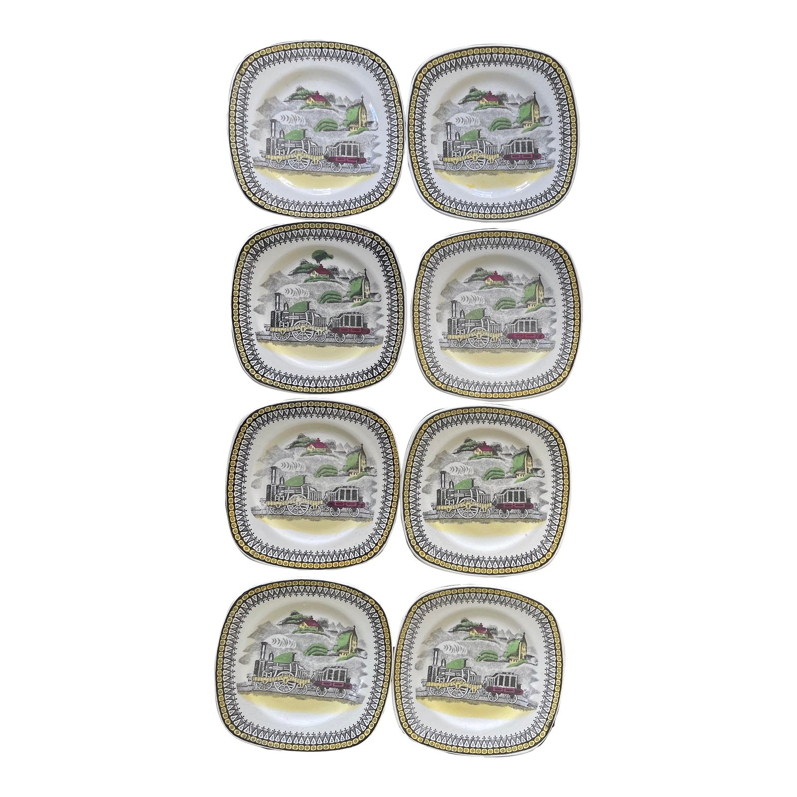 1940s Vintage English Portland Potteries Square Plates- Set of 8 | Chairish