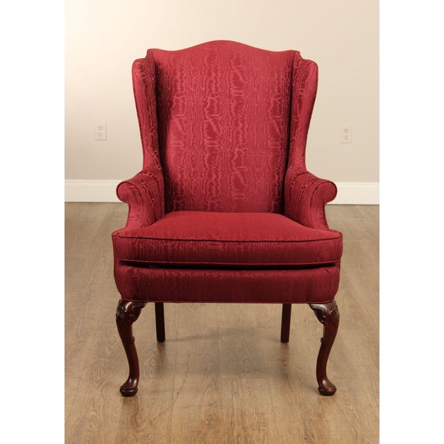 Sherrill Queen Anne Style Mahogany Wing Chair | Chairish