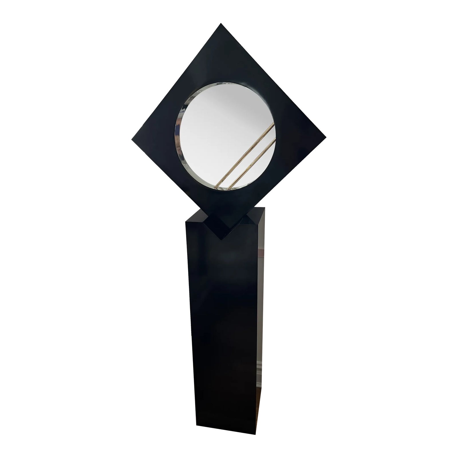 1980s Postmodern Black Laminate Floor Mirror Clock | Chairish