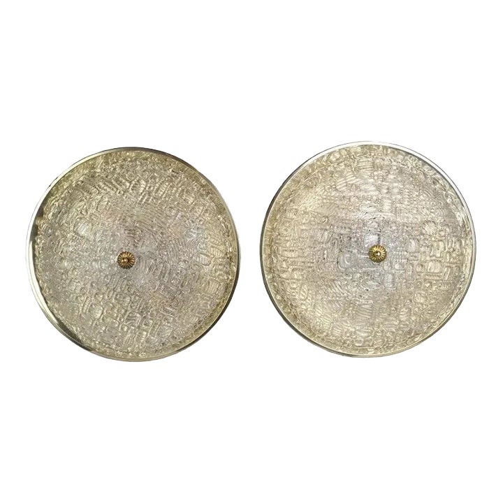 French Round Disk Wall Sconces or Ceiling Lights - A Pair | Chairish