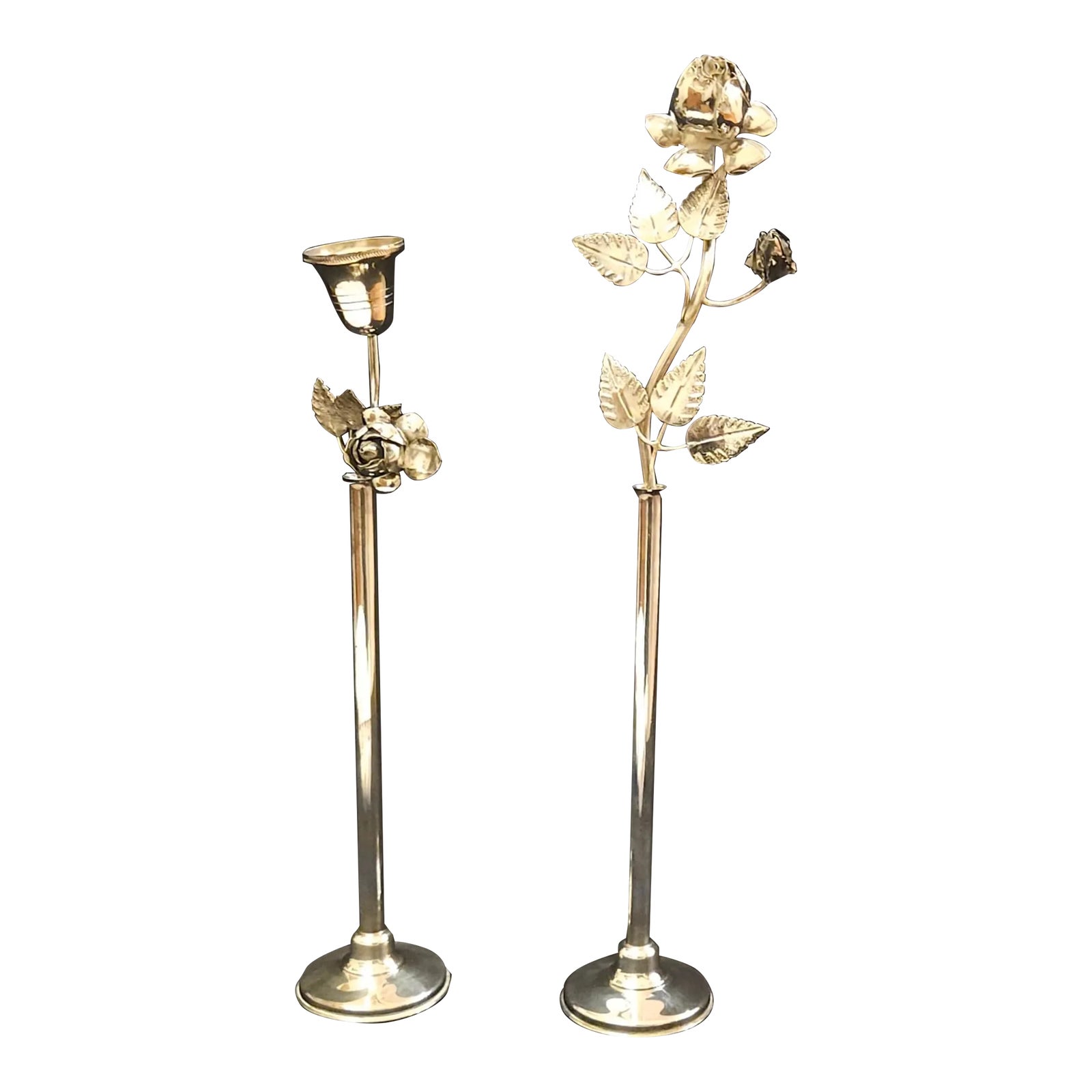 Mid 20th Century Silverplate Bud Vases With Roses and a Bell - Set of 4 ...