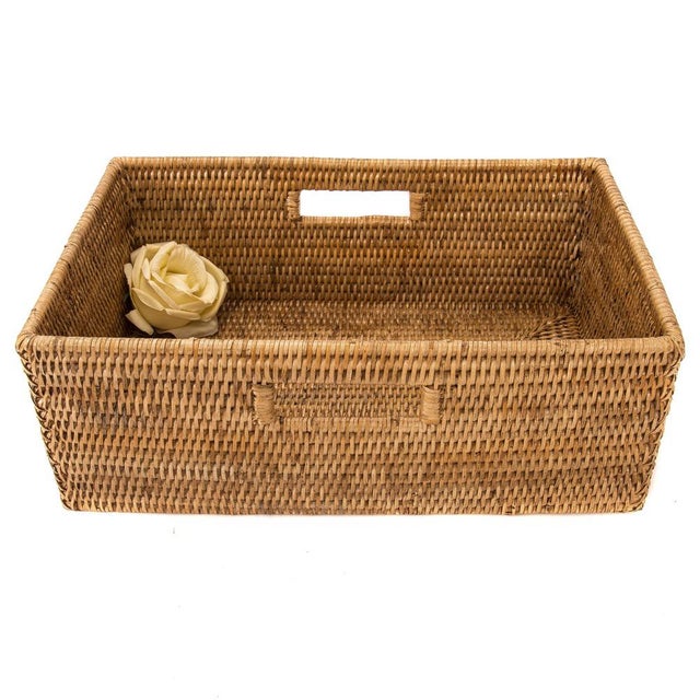 Artifacts Rattan Rectangular Shelf Basket with Side Handles in Honey ...