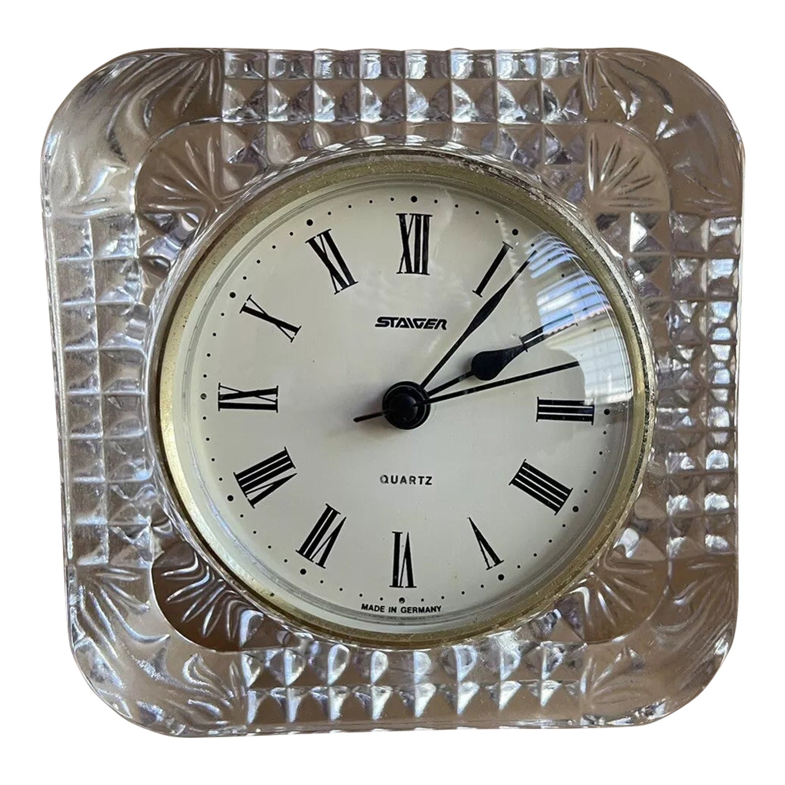 Vintage West Germany Staiger Quartz French Crystal Desk Clock | Chairish