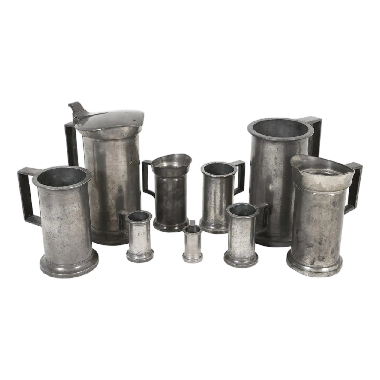 Antique & Vintage Pewter Measuring Cups - A Set of 9 | Chairish