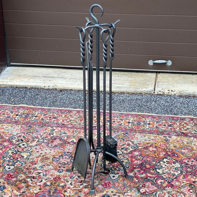 Vintage Wrought Iron Fireplace Tools Set | Chairish