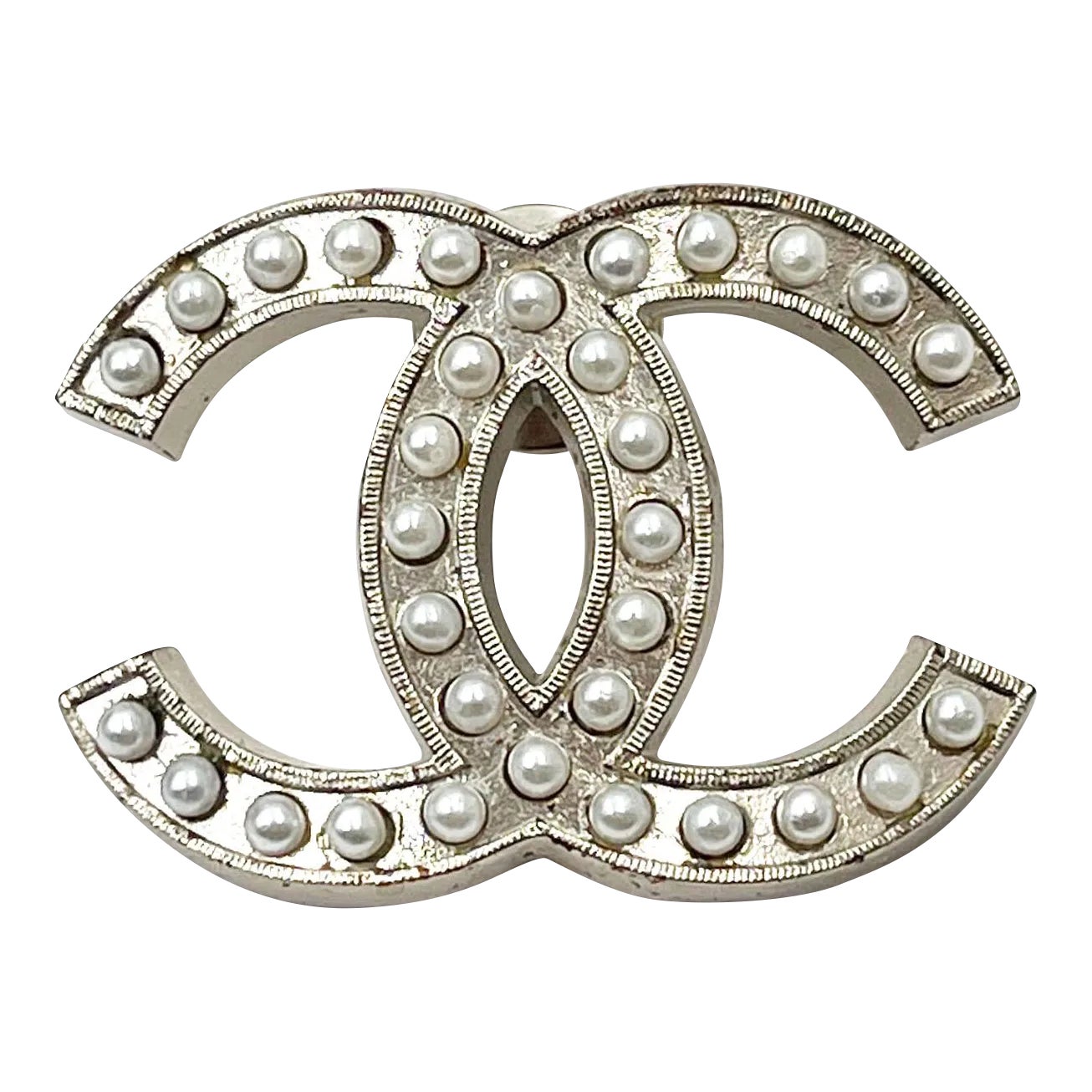 Chanel Silver CC Crystal Large Pin | Chairish