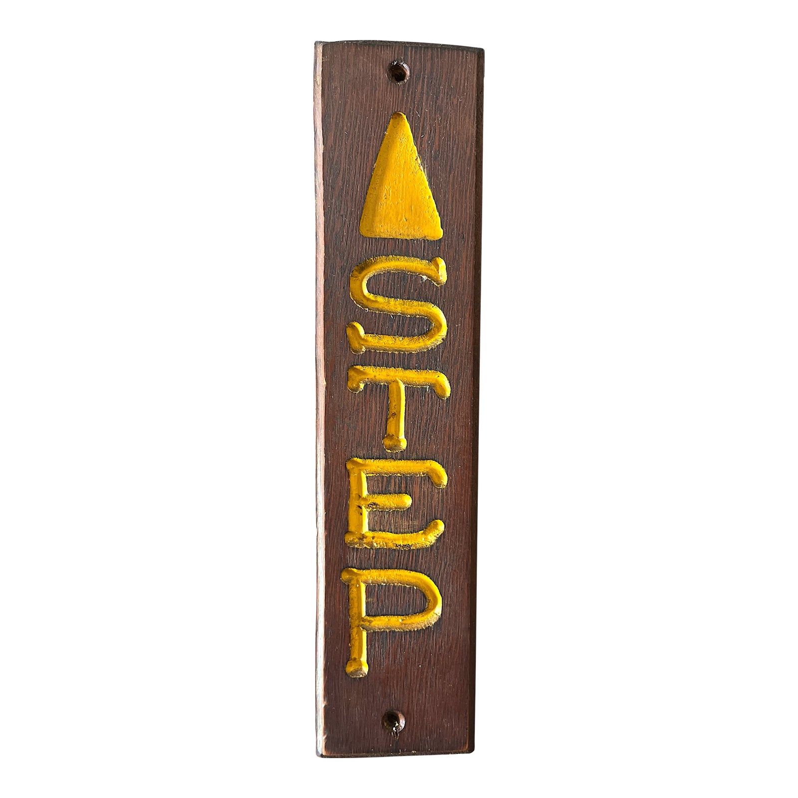 1980s Hand-Carved Wooden “Step” Sign — Yellow Relief Lettering With ...