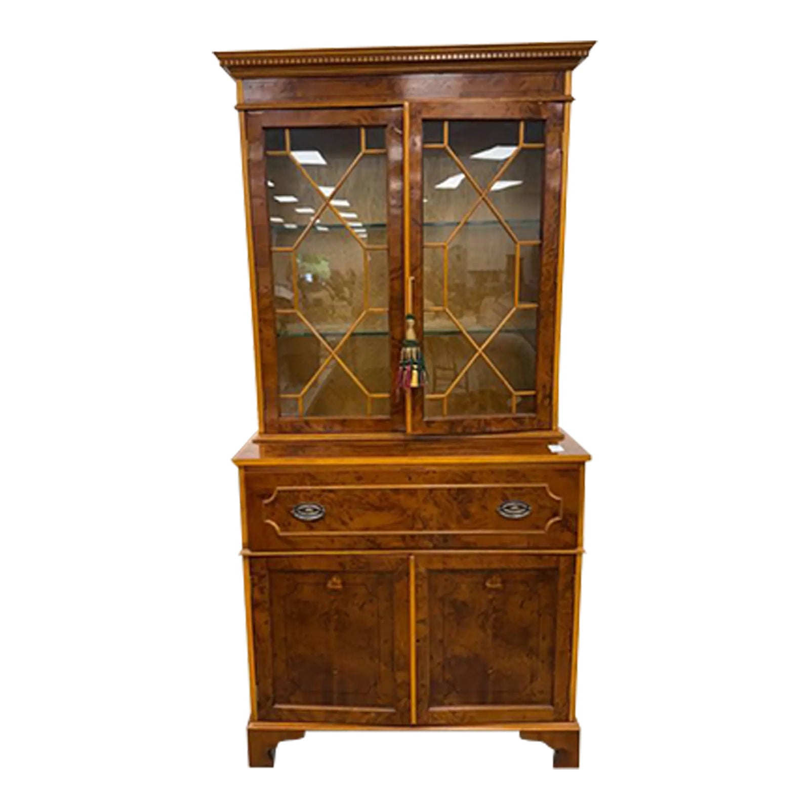 Vintage Geogre II Styl Bured Wood Yew Wood 2 Part Bookcase and ...