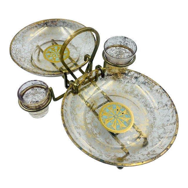 Vintage Georges Briard Gold Leaf 5-Piece Hors d'Oeuvres Caddy or Shrimp ...