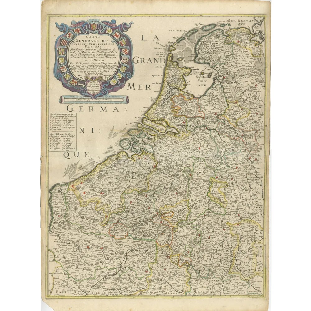 Early Map of the Seventeen Provinces, 1640 | Chairish