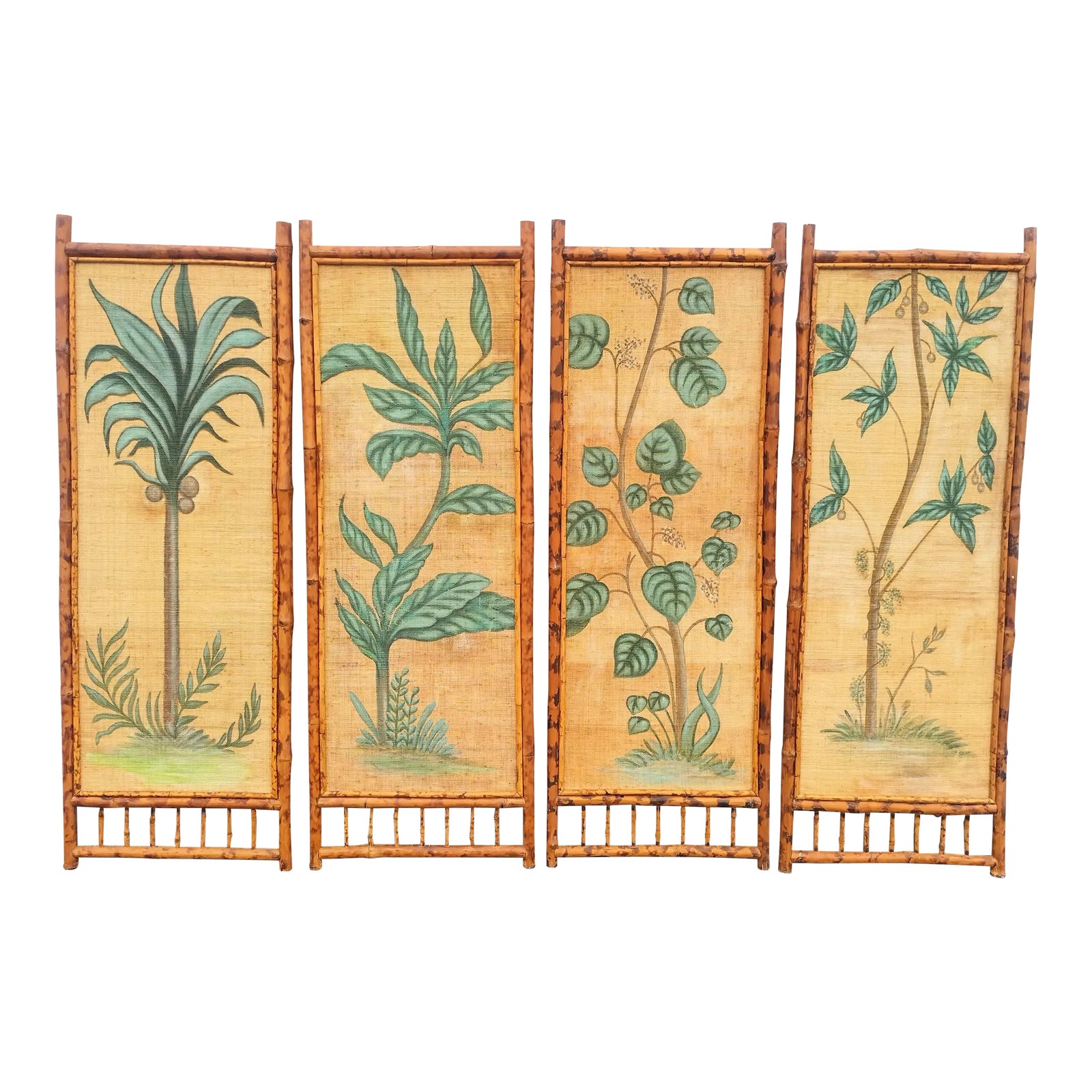 Monumental Vintage Hand Painted Tropical Palm Tree Double Sided Burnt ...
