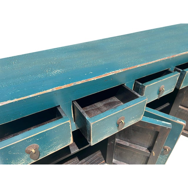 Chinese Distressed Teal Blue Sideboard Buffet Table Cabinet Credenza ...