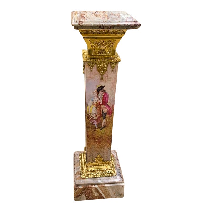 1990s French Style Marble Topped Pedestal Column With Gold Details ...