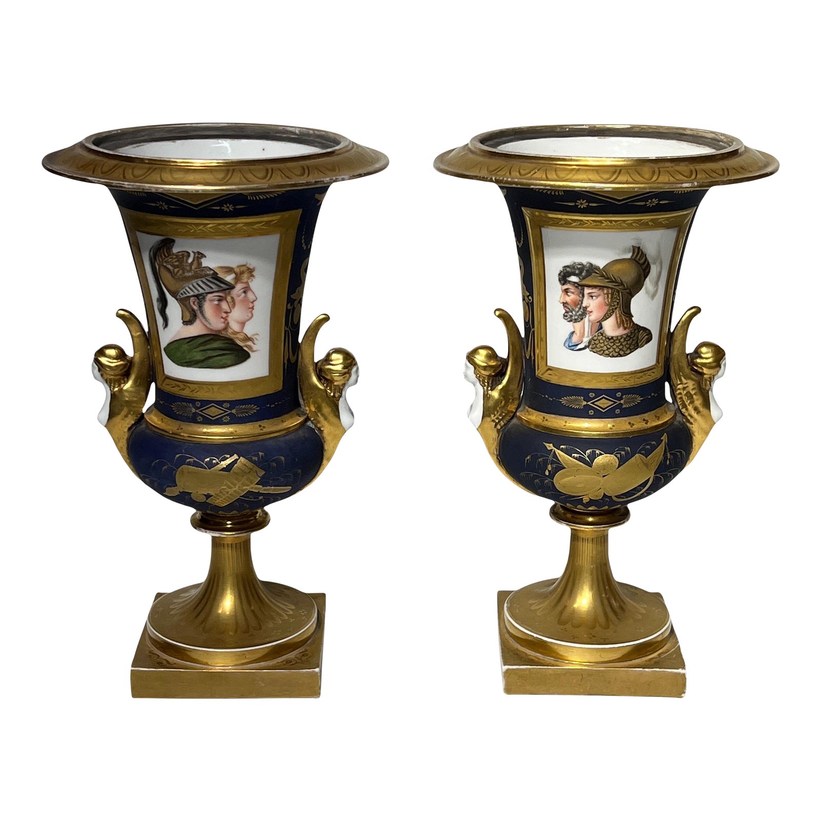 Pair of 19th Century Neoclassical Paris Porcelain Campana Form Vases ...