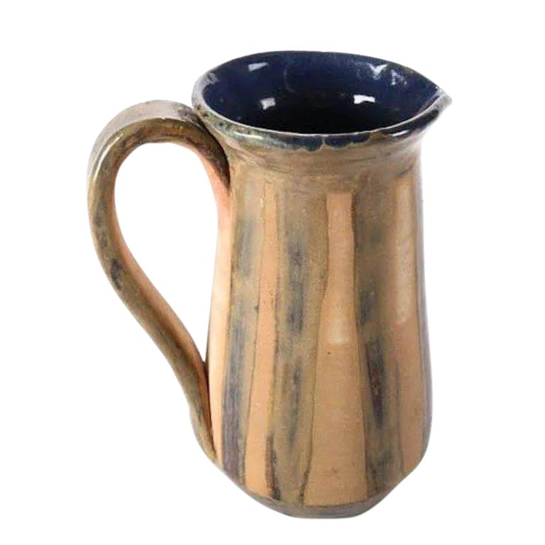 Mid-Century Modern Hand-Thrown and Glazed Studio Pottery Pitcher | Chairish