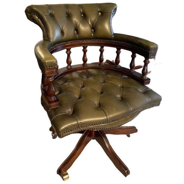 Antique Victorian Green Leather Captain s Chair Chairish