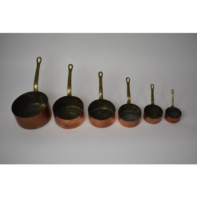 Antique Copper Pans With Brass Handles- Set of 6 | Chairish