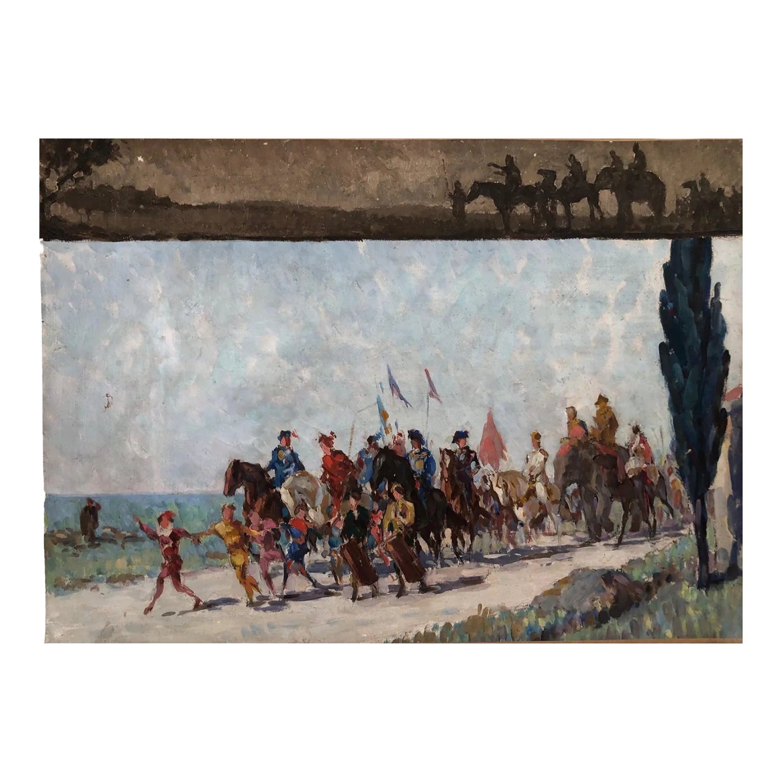 Early 20th Century French Impressionist Oil Painting of a Circus Parade ...