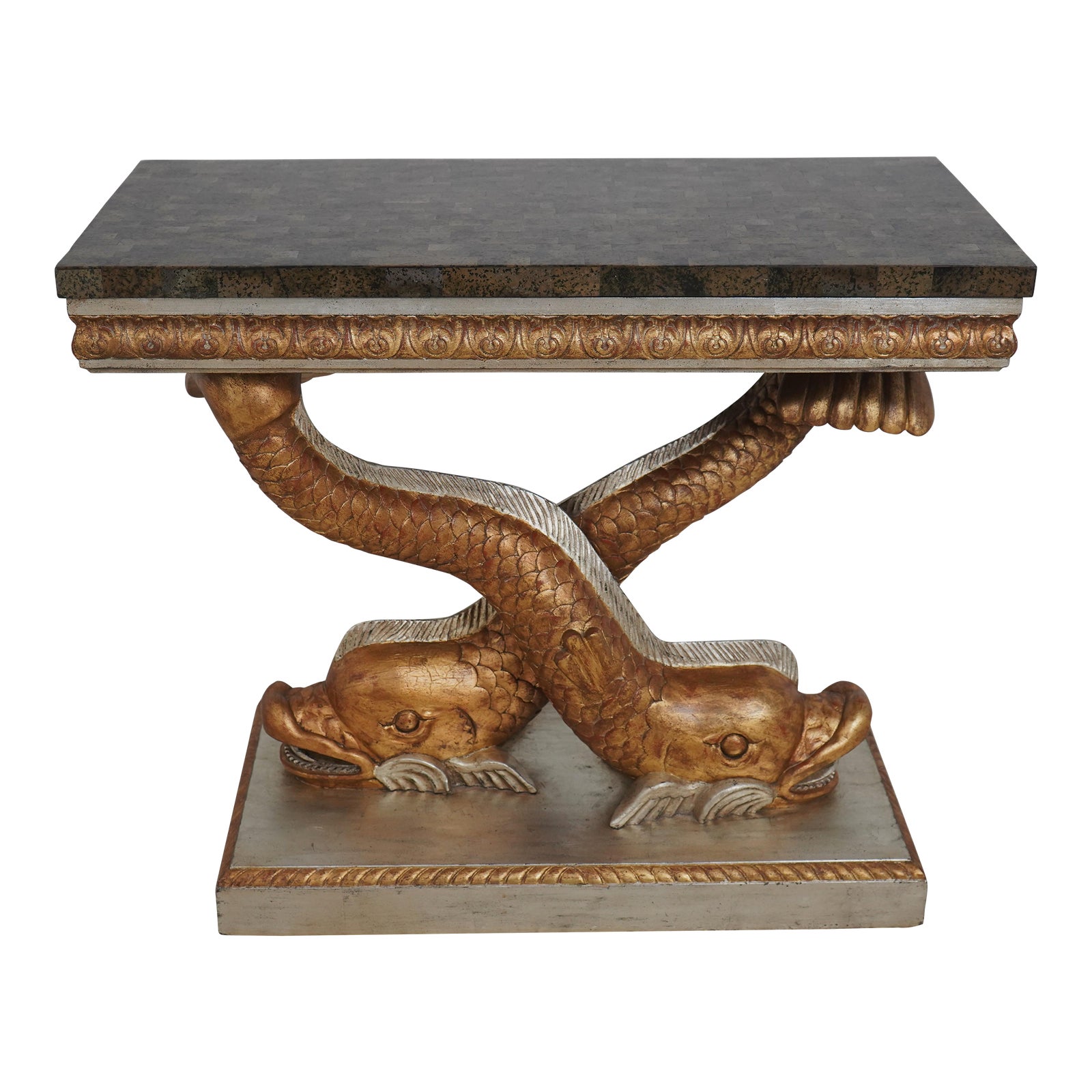 Maitland Smith Regency Style Dolphin Base Console Table | Chairish