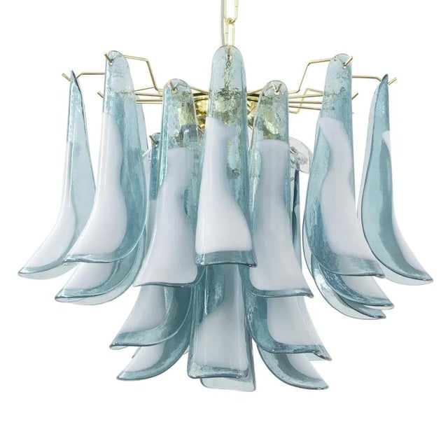 Murano Glass Blue Ottanio Color with White Macchia Petal Chandelier ...