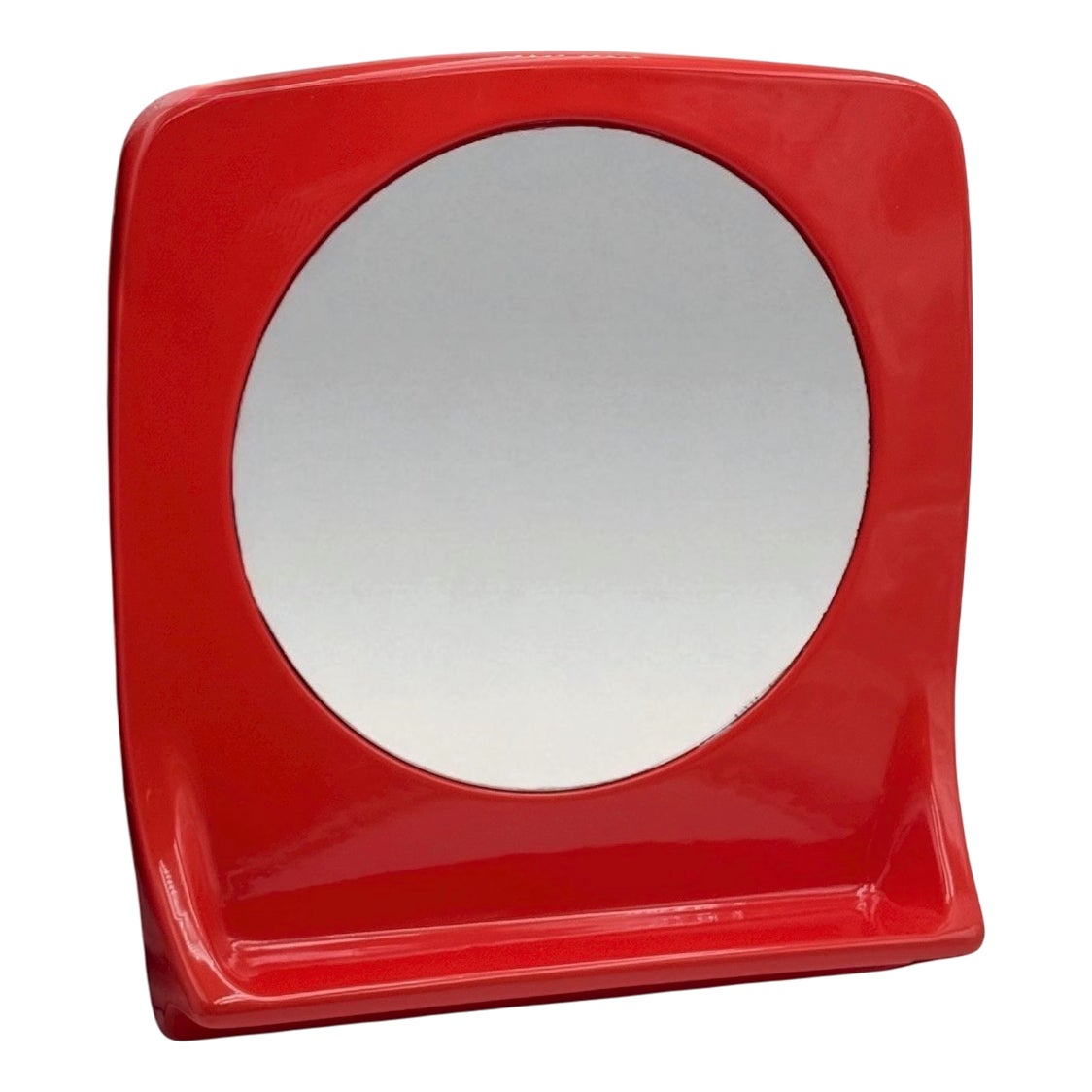 Italian Space Age Red Mirror with Integrated Shelf, 1970s | Chairish