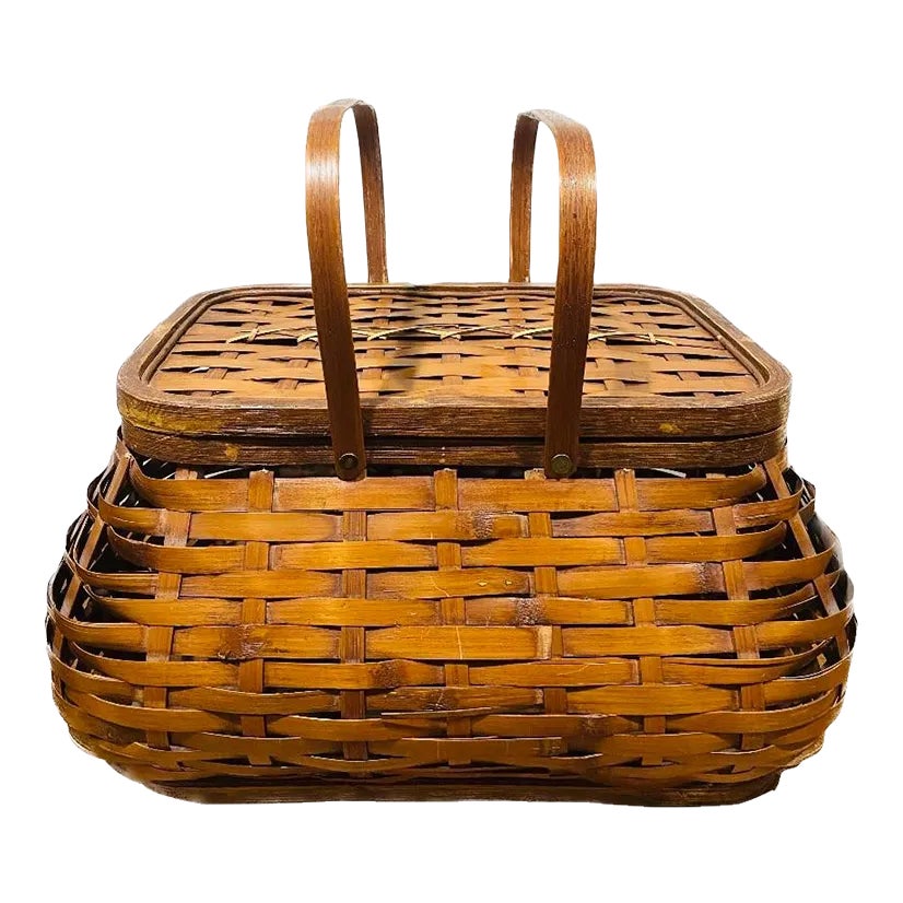 Antique French Splint Picnic Basket | Chairish