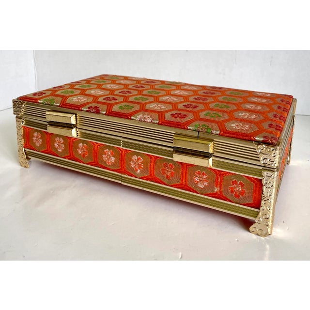 Asian Kimono Fabric Covered Gold Metal Jewelry Box | Chairish