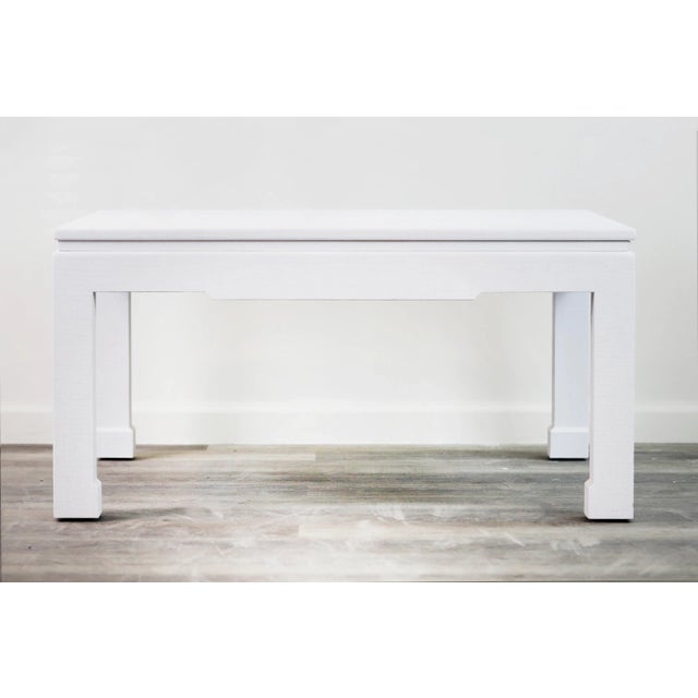 Carl Springer Style White Raffia Coffee Table in Modern Ming Legs ...