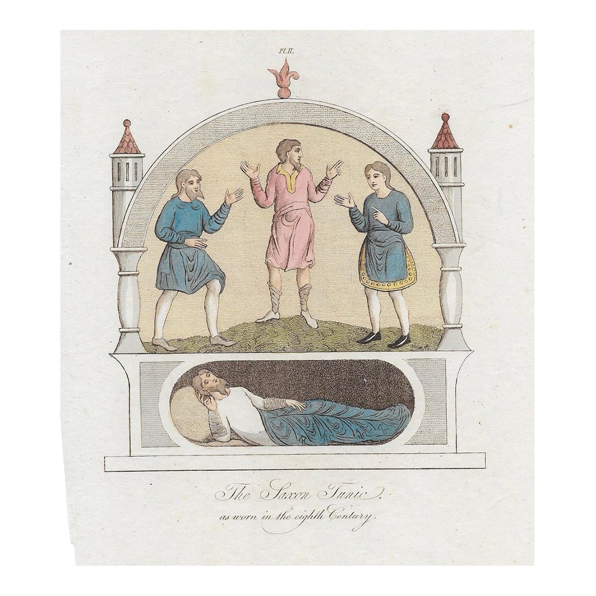 1796 Saxon Tunic Engraving From Dress & Habits of the People of England ...