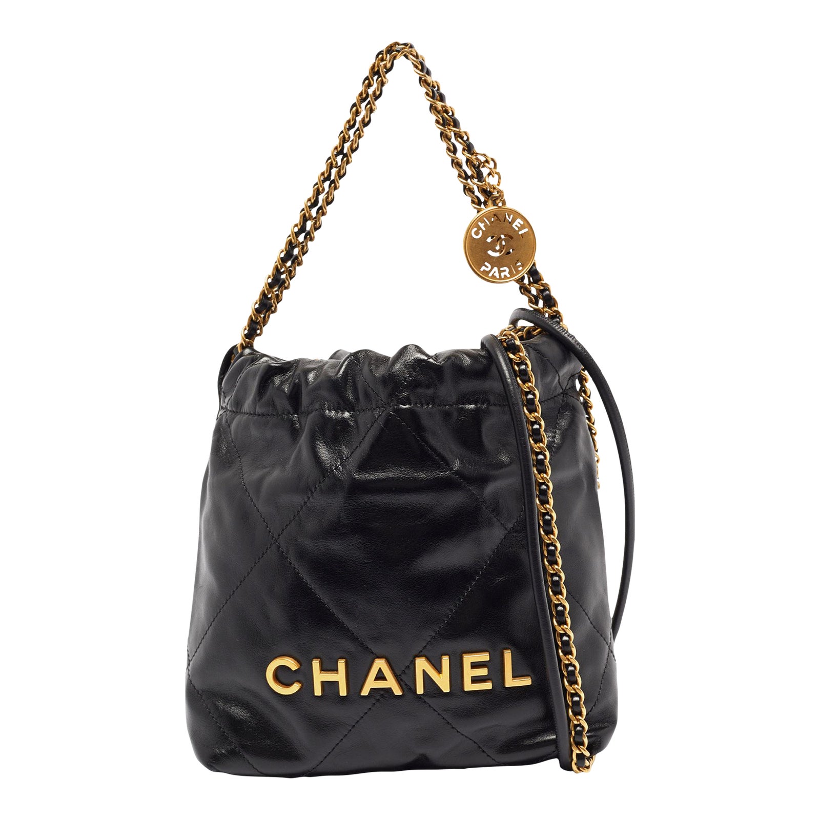 Chanel Black Quilted Leather Mini 22 Chain Bag | Chairish
